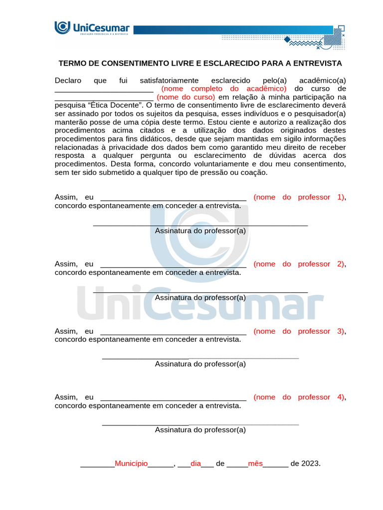Termo de Consentimento para Entrevista | PDF