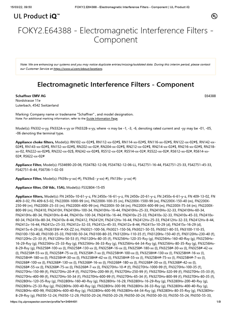 FOKY2.E64388 - Electromagnetic Interference Filters - Component | PDF | Alternating Current ...