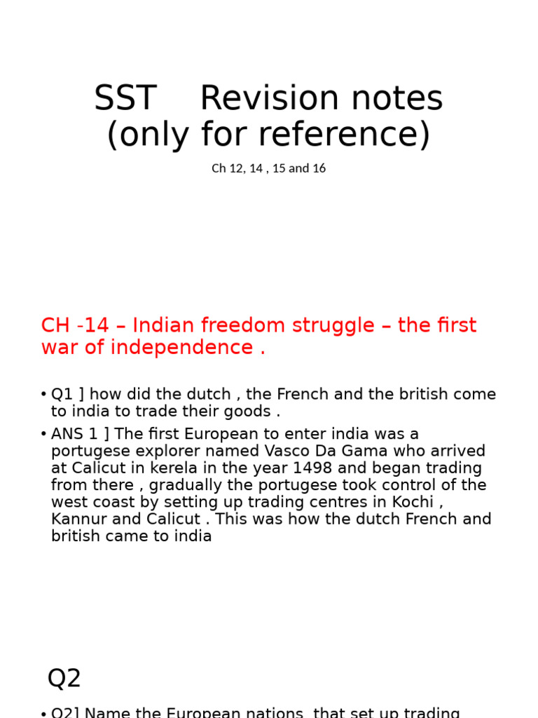 SST Revision Notes (Only For Reference) | PDF | British India
