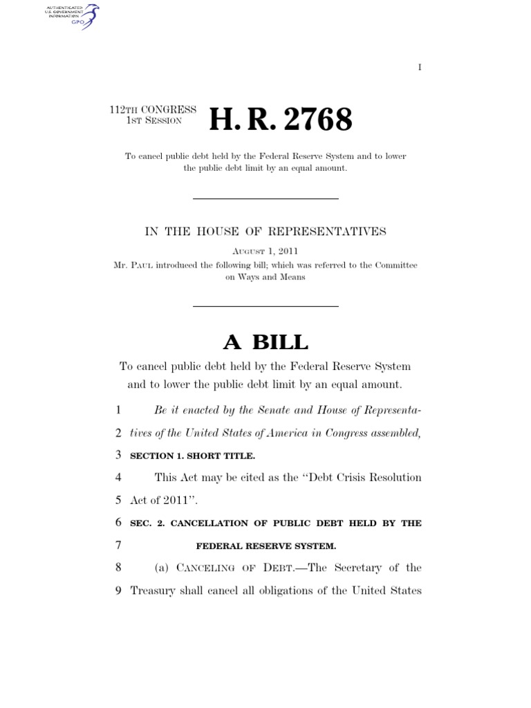 Debt Crisis Resolution Act of 2011 | PDF