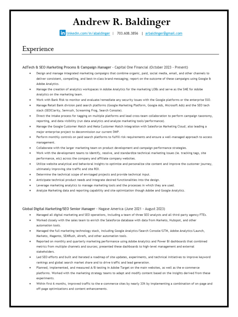 Baldinger Resume October 2024 | PDF | Search Engine Optimization ...