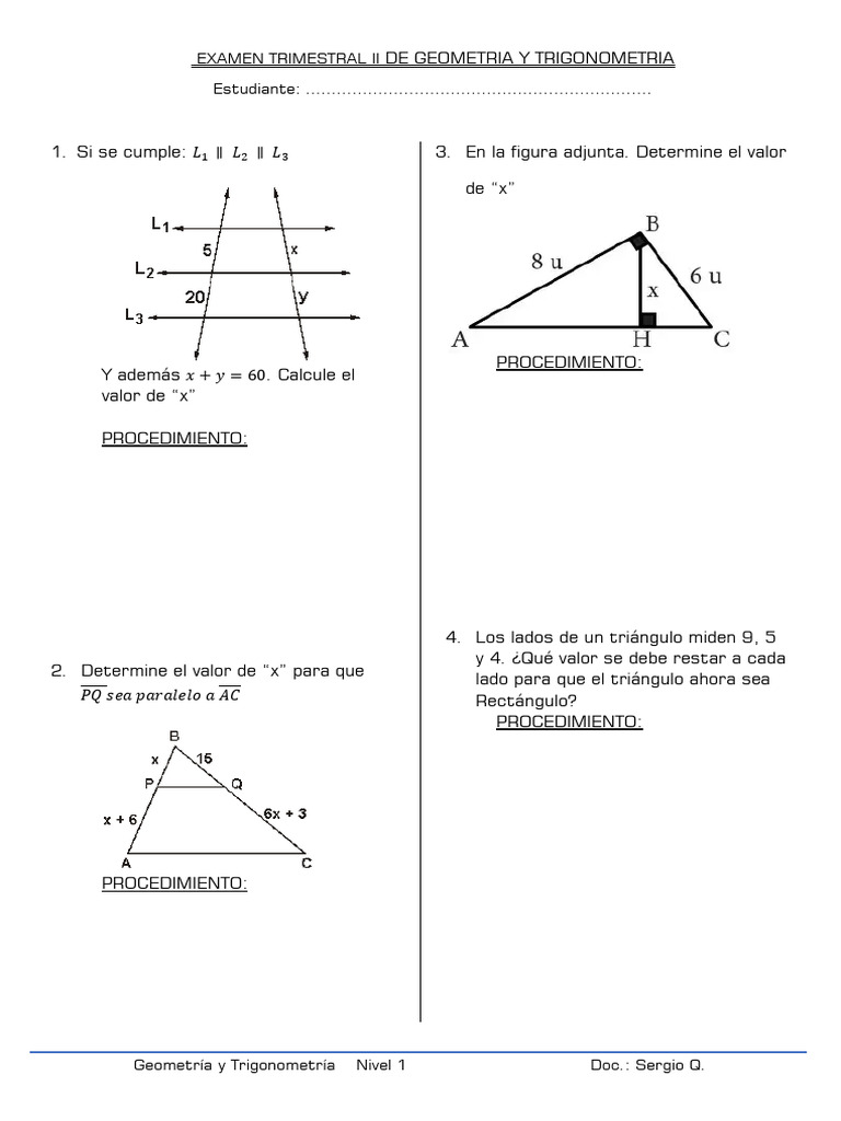 SEGUNDO EXAMEN TRIMESTRAL DE GEOMETRIA Y TRIGONOMETRIA 1ro 2do | PDF