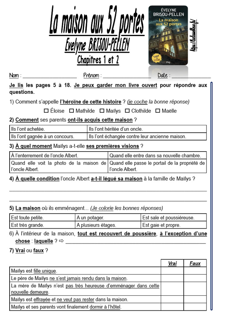Fiches de lecture : La maison aux 52 portes | PDF