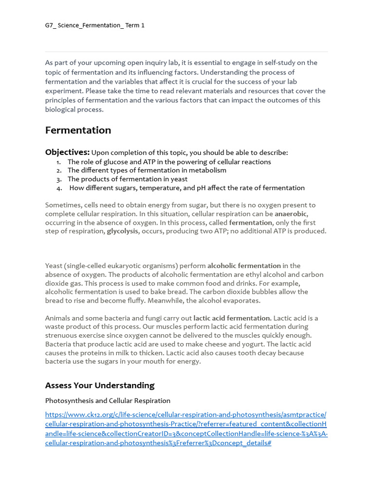 Fermentation-Lab Experiment | PDF | Carbohydrates | Fermentation