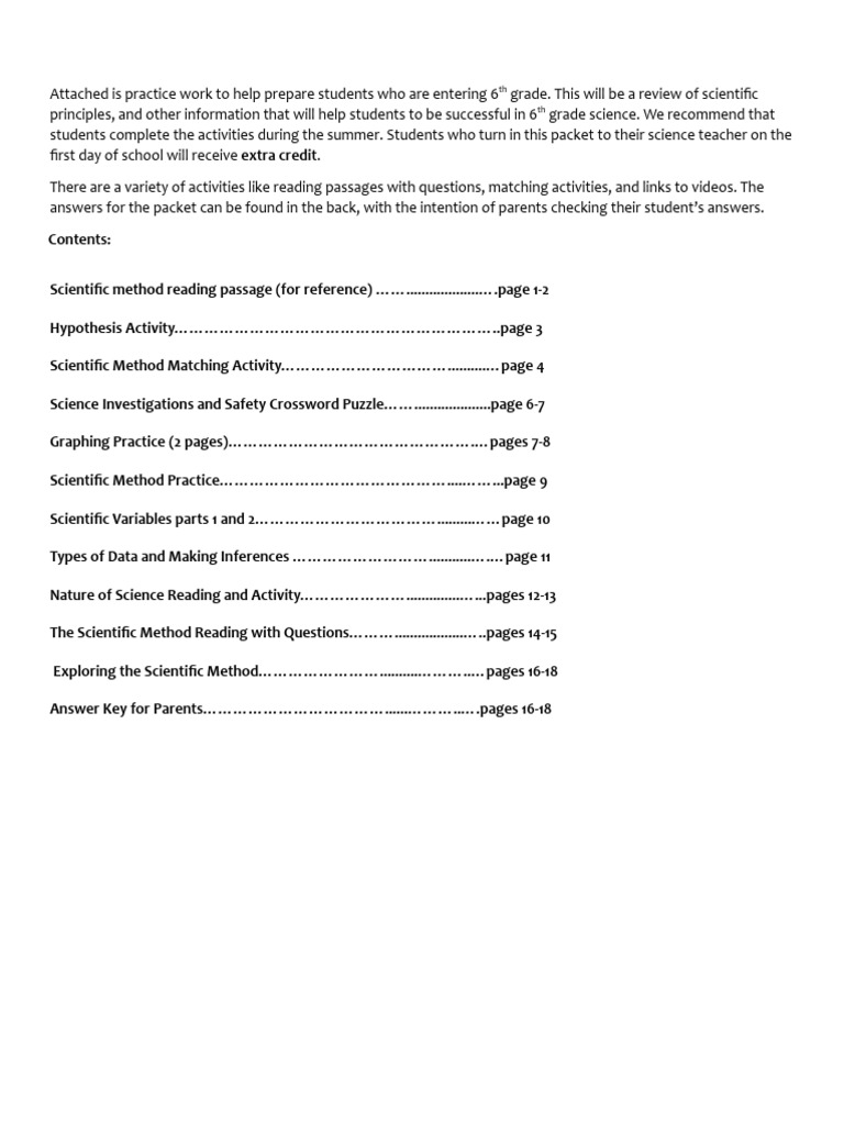 Summer Packet 6th Grade Science | PDF | Experiment | Scientific Method