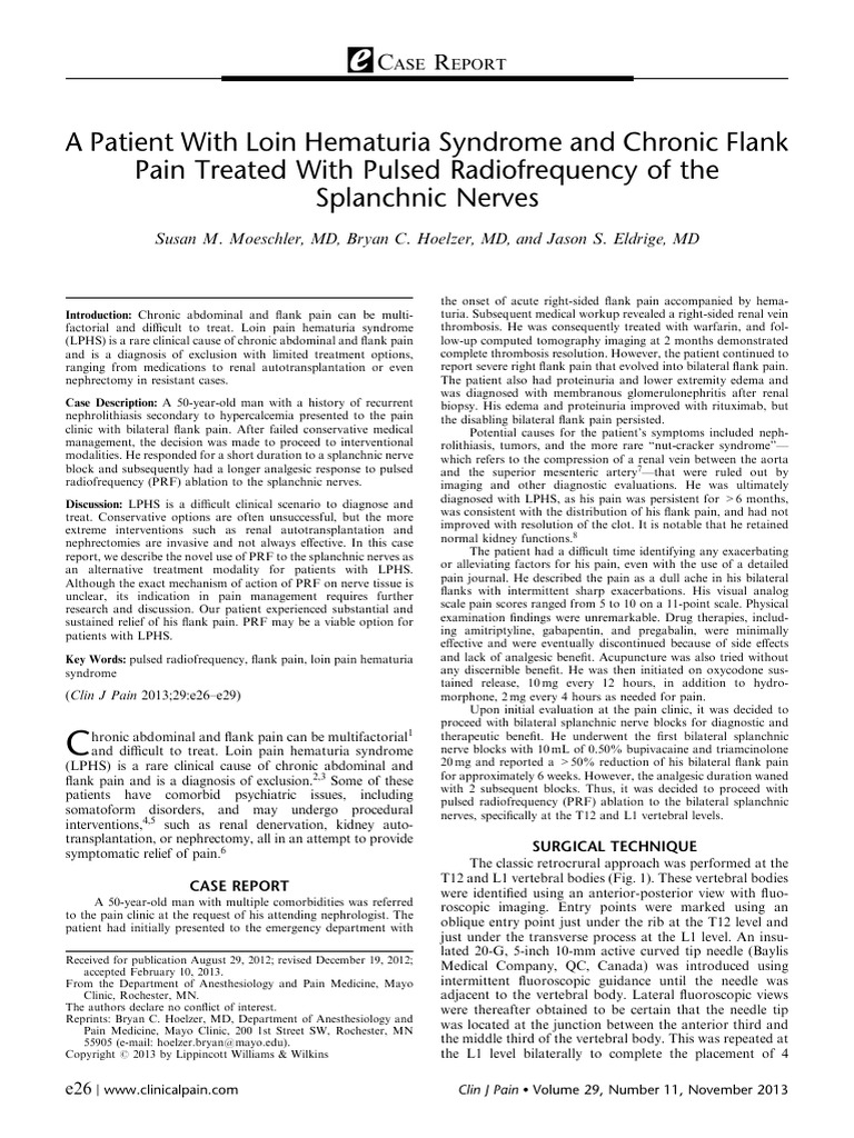 A Patient With Loin Hematuria Syndrome and Chronic Flank Pain Treated ...