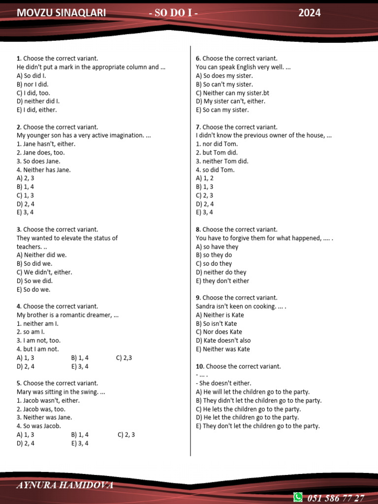 Movzu Sinaqlari 2024 - So Do I | PDF