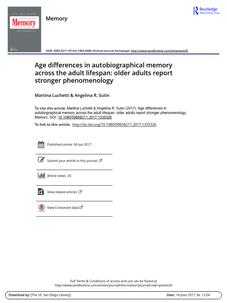 Luchetti y Sutin 2017 - Age Differences in Autobiographical Memory Across The Adult Lifespan ...