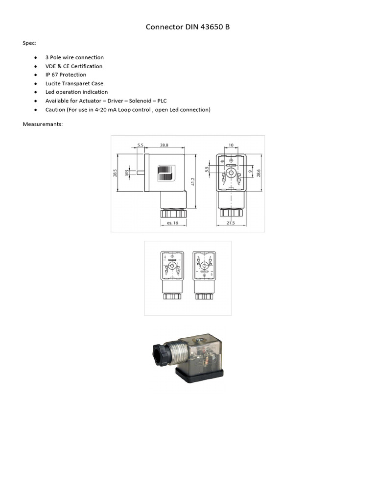 DIN 43650 B Connector Specifications | PDF