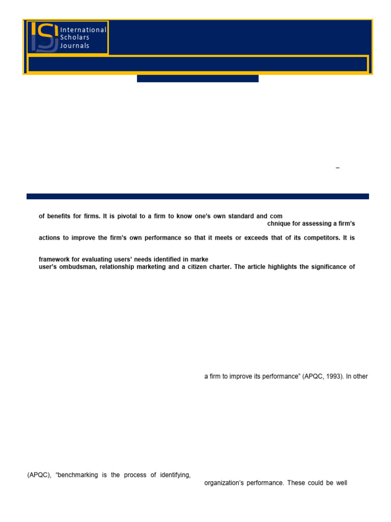 benchmarking | PDF | Benchmarking | Strategic Management