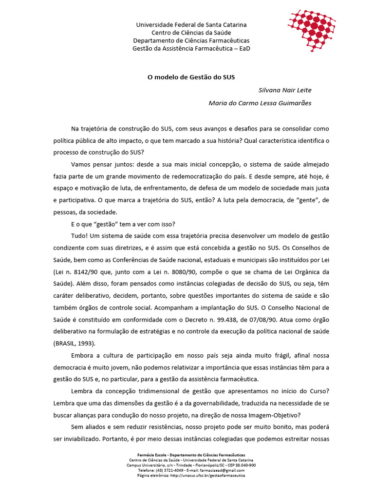 O Modelo de Gestão Do SUS | PDF | Farmacêutico | Science