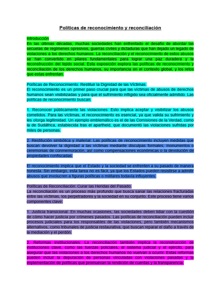 Políticas de Reconocimiento y Reconciliación-1 | PDF | Justicia ...