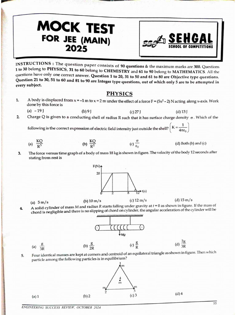 JEE MOCK TEST (2025) -3 | PDF