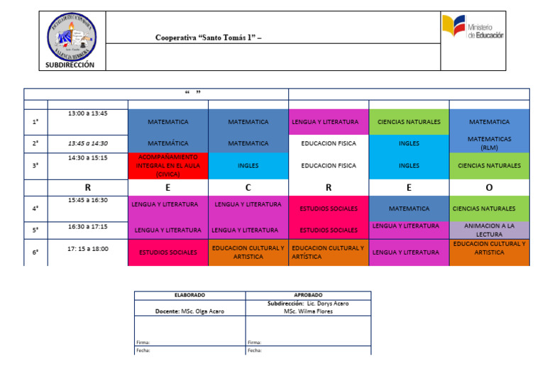 HORARIO DE CLASES 5to A - VESPERTINA | PDF