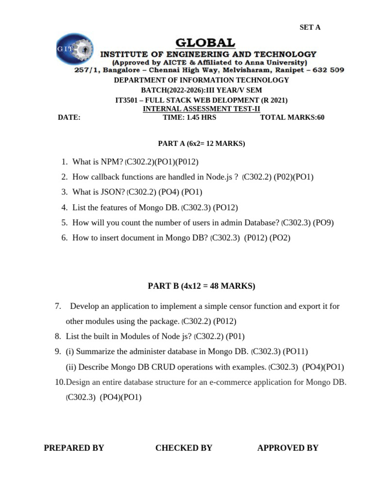 FSD SET-A QUESTIONS | PDF