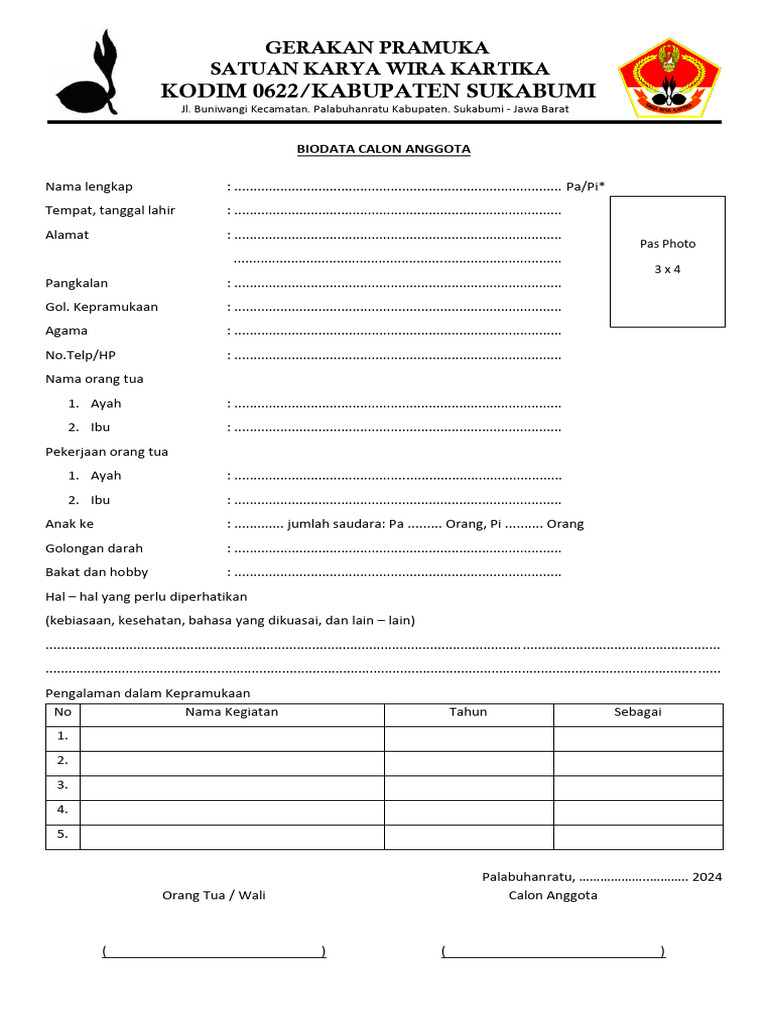 Formulir Pendaftaran SWK | PDF