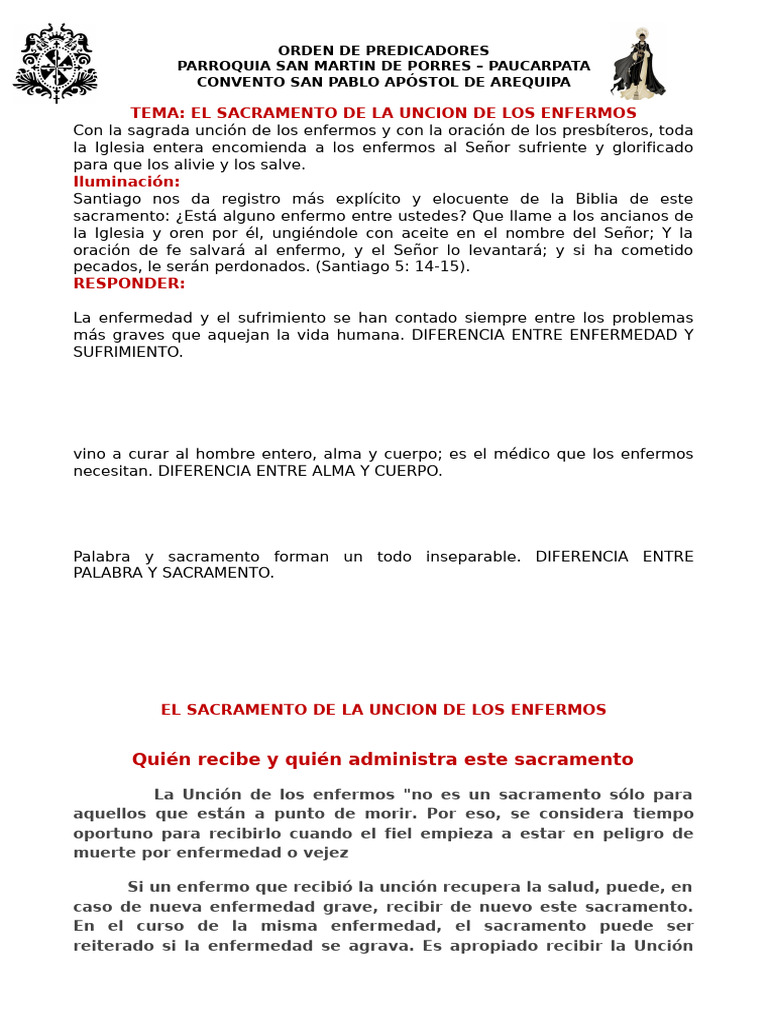 TEMA Sacramento de La Uncion de Los Enfermos | PDF | Sacramentos | Teología
