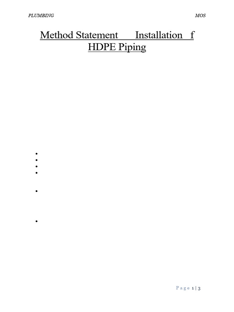 Method Statement For Installation of HDPE Piping 1 | PDF | Pipe (Fluid ...