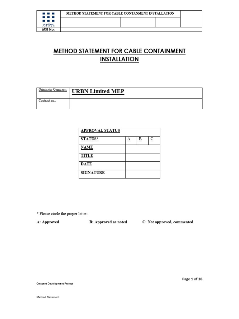 CDP-URBN-ELC-MST-GEN-0002-00 Method Statement of Cable Containment Installation | PDF | Risk ...