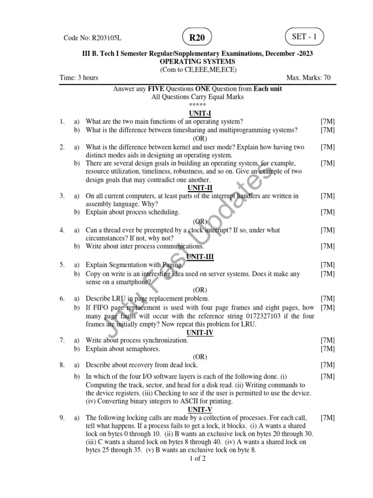 Operating Systems Exam Questions 2023 | PDF | Operating System ...