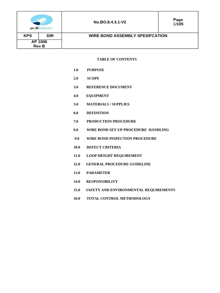 Wire Bond Assembly Specification AP 1006 | PDF | Manufactured Goods