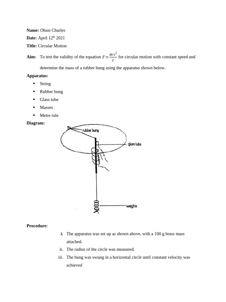 Circular Motion Lab | PDF | Mass | Mechanics