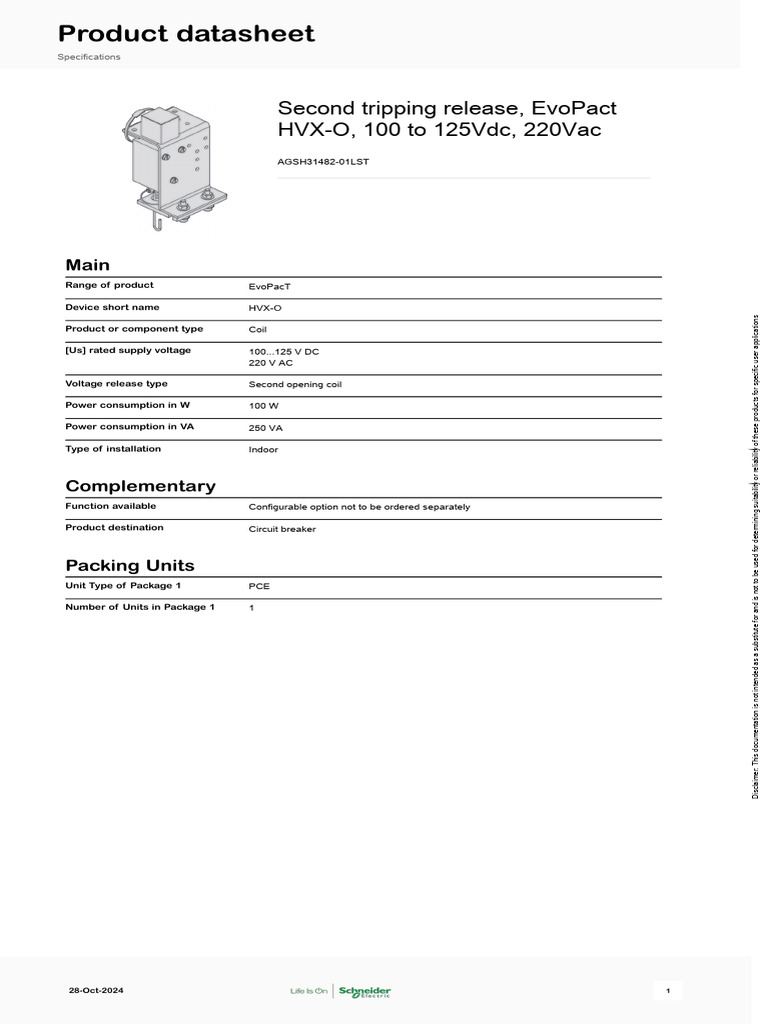 Schneider Electric EvoPact-HVXO AGSH31482-01LST | PDF