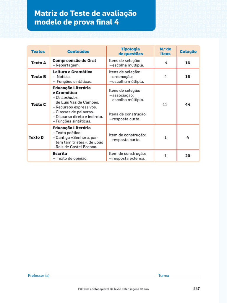 Matriz Teste de Avaliação 4 | PDF