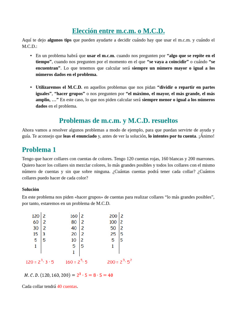 Uso de m.c.m. y M.C.D. en problemas | PDF | Hogar, jardinería y bricolaje