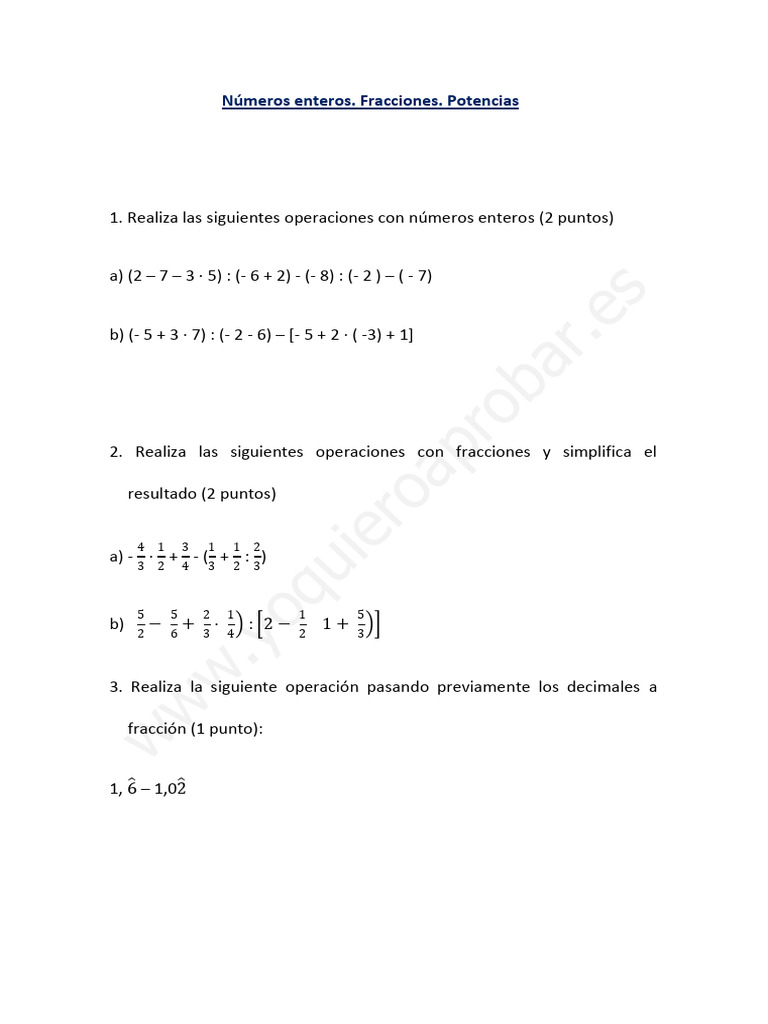 3ESO Examen Numeros Enteros, Potencias y Raices | PDF | Teoría de los números | Álgebra