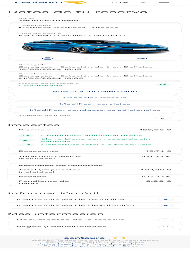 Detalles de La Reserva Centauro Rent A Car | PDF | Tecnología