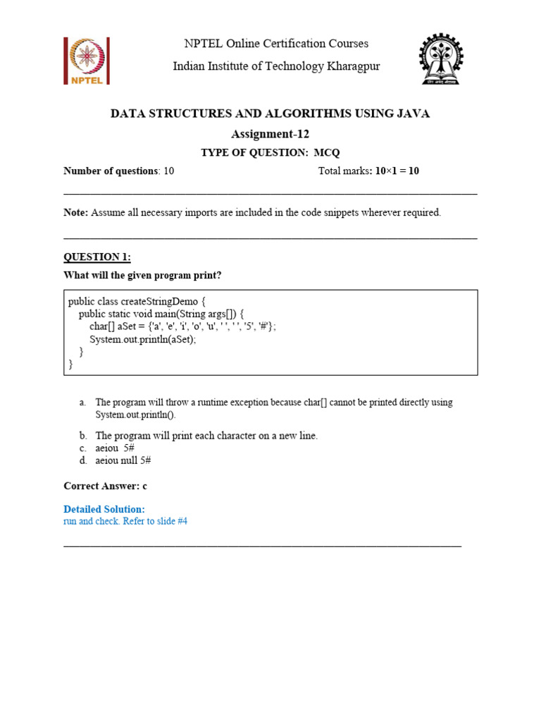 Java MCQs for NPTEL Students | PDF | String (Computer Science) | C++