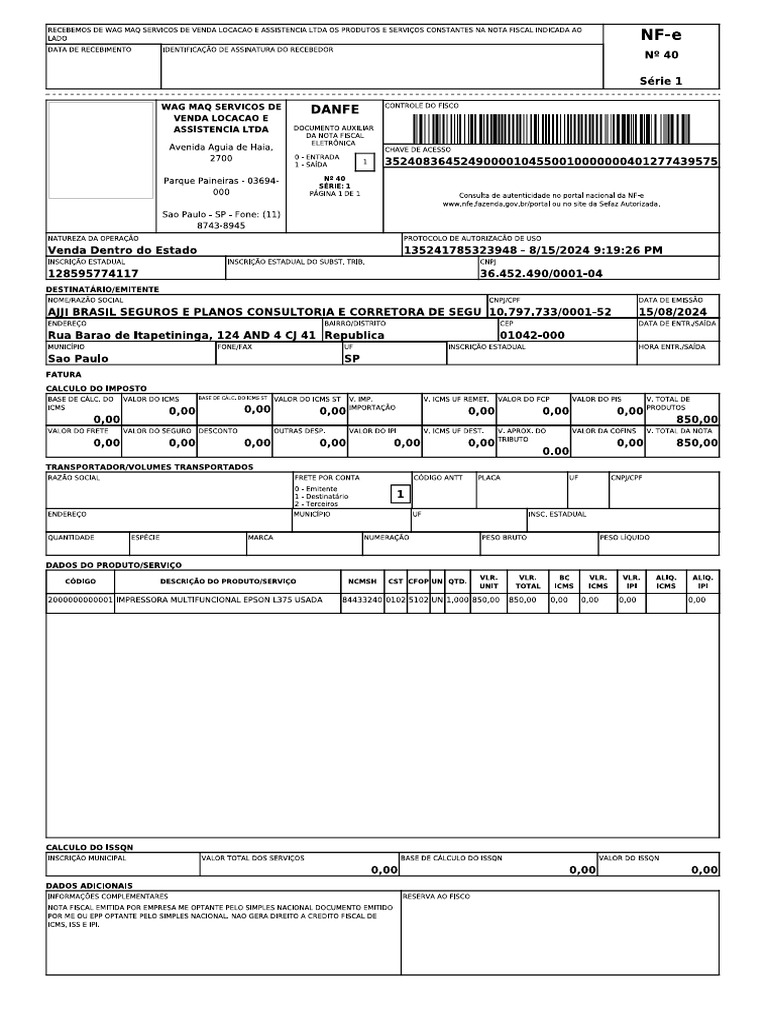 Nota Fiscal Epson | PDF