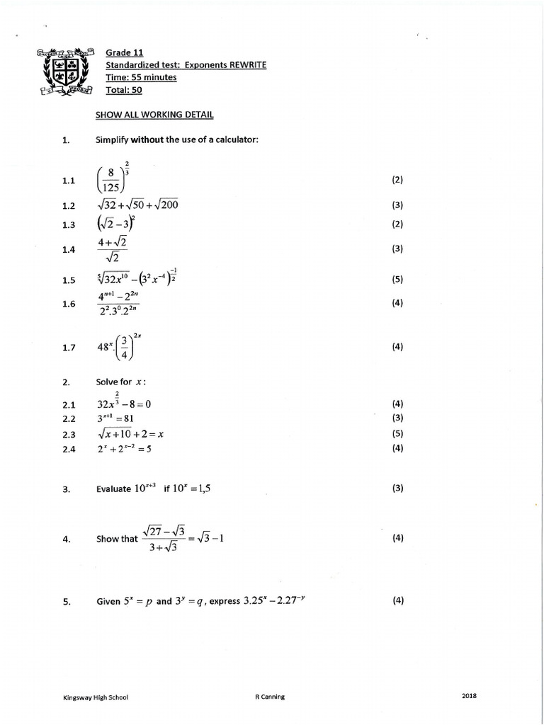 GR 11 Exponents | PDF