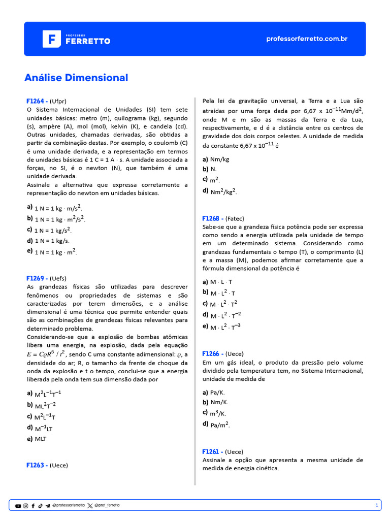 Análise Dimensional em Física | PDF | Quilograma | Massa