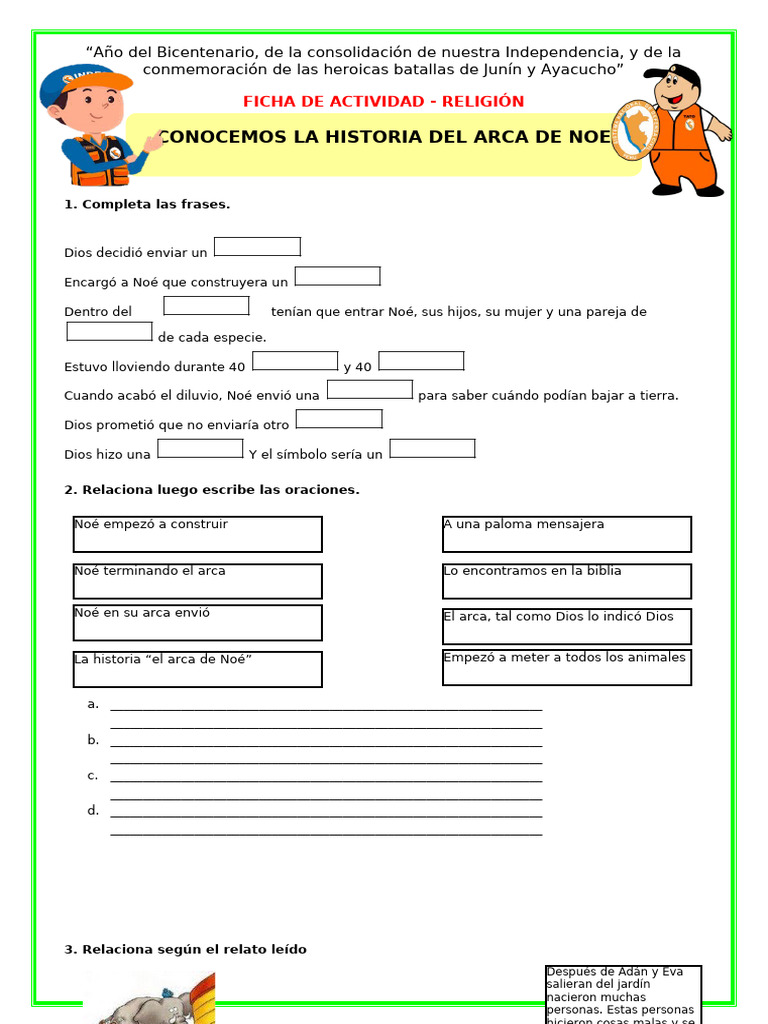 FICHA-JUEV-RELI-CONOCEMOS_LA_HISTORIA_DEL_ARCA_DE_NOE[1] | PDF | Arca de Noé | Noé