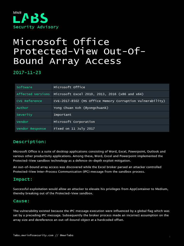 Mwri Msexcel Protectedview 0E1200 Oob | PDF | Pointer (Computer Programming) | Microsoft Excel