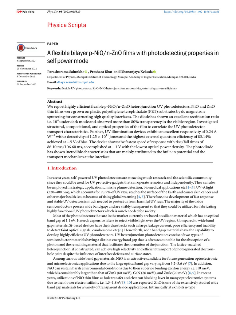 P Salunkhe fPD2 | PDF | X Ray Photoelectron Spectroscopy | Zinc Oxide