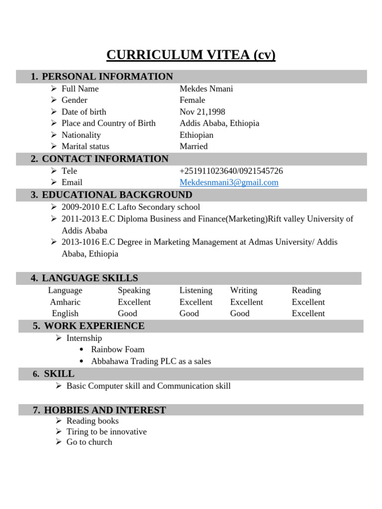 CV Mekdes Nmaniii | PDF
