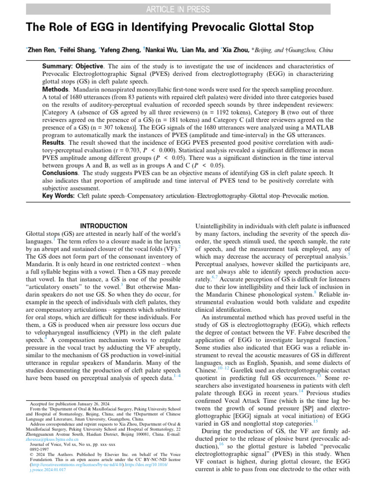 The Role of EGG in Identifying Prevocalic Glottal Stop | PDF | Speech ...