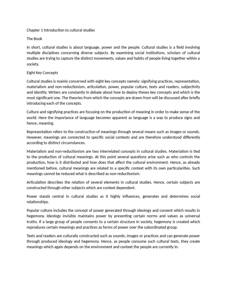 Chapter 1 Introduction To Cultural Studies | PDF | Deconstruction | Cultural Studies
