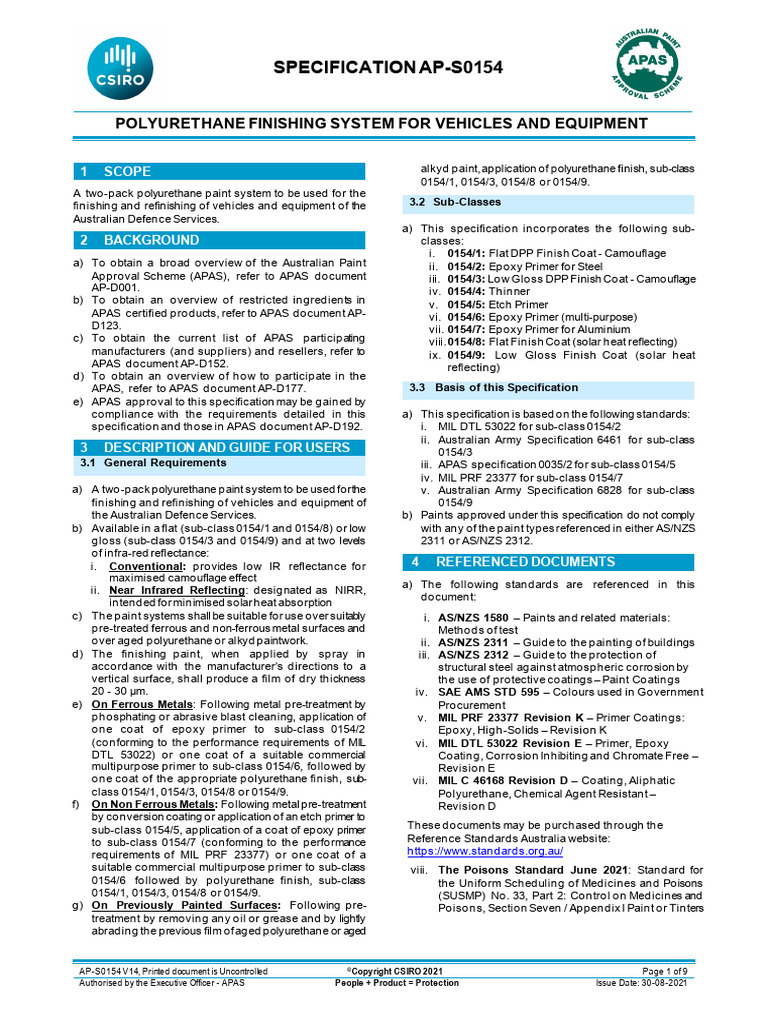 Specification AP-S0154: Polyurethane Finishing System For Vehicles and ...