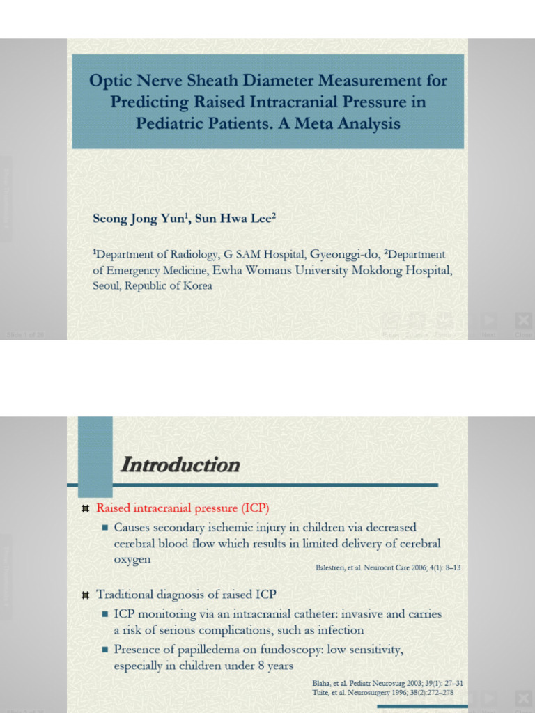 Ped Optic Nerve Sheath Diameter Measurement For Predicting Raised ...