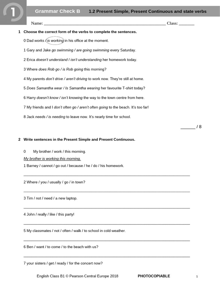 ECB1 - Tests - Grammar Check 1.2B | PDF | Languages | Foreign Language ...