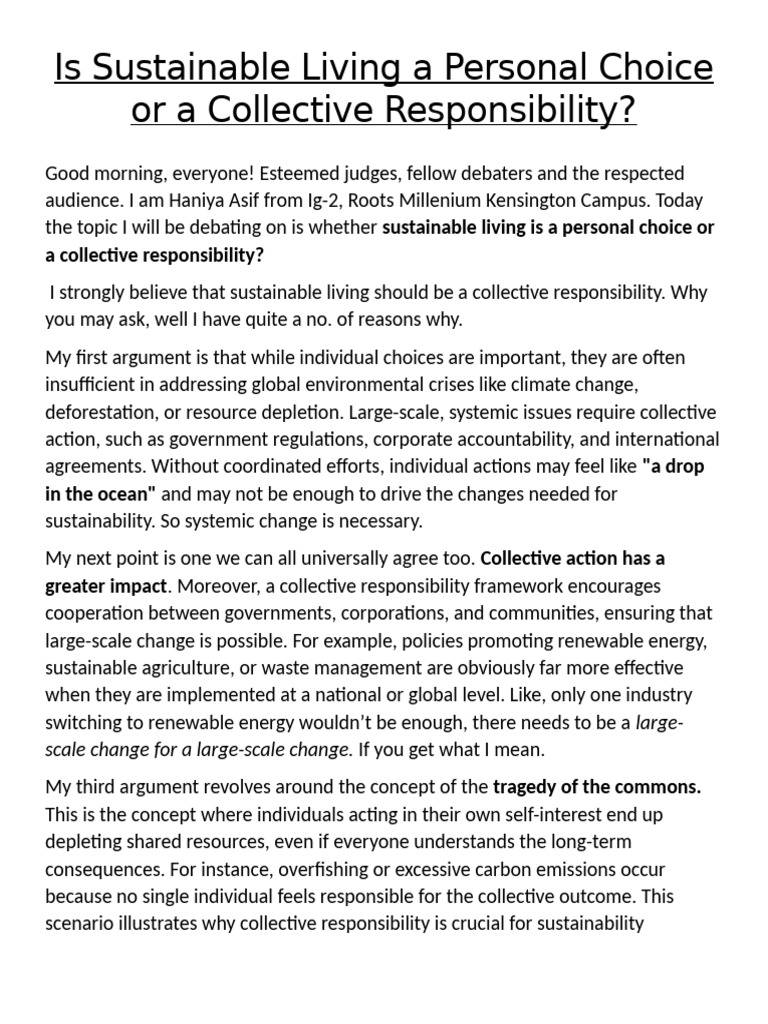 Is Sustainable Living A Personal Choice or A Collective Responsibility ...