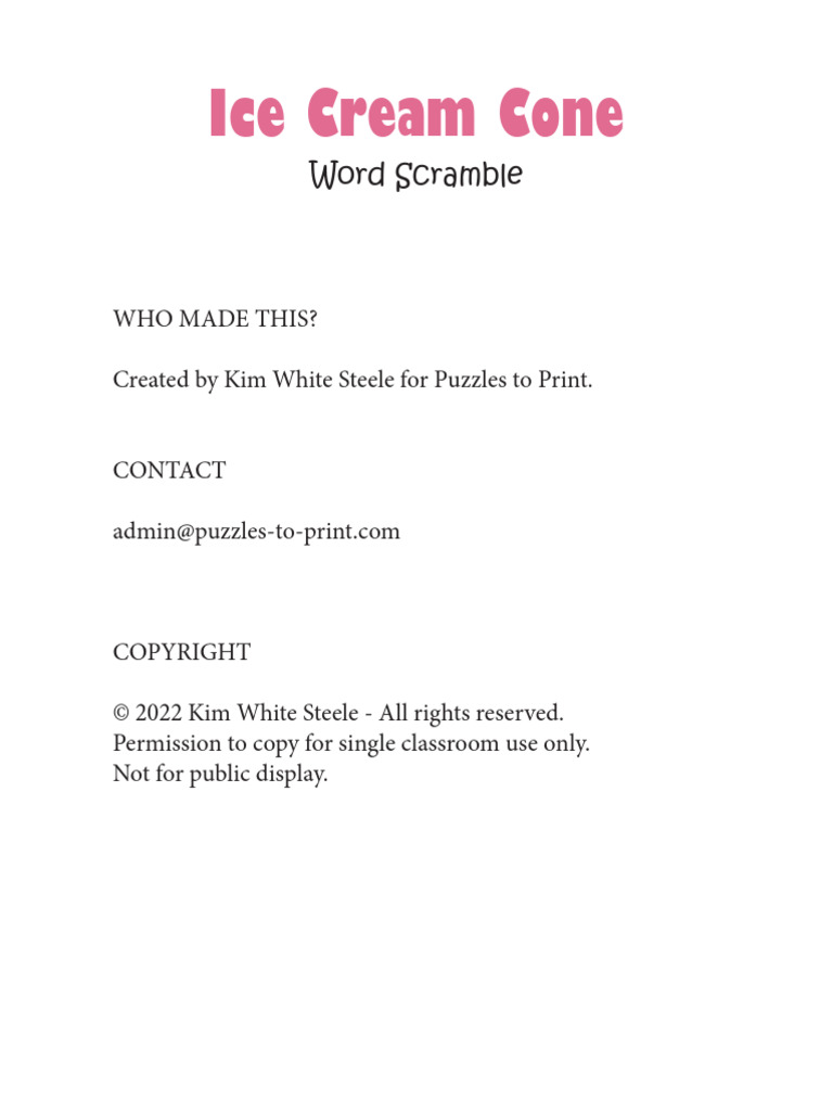 Ice Cream Cone Word Scramble | PDF