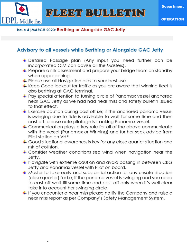 Issue 4-Fleet Bulletin - Berthing or Alongside GAC Jetty | PDF ...