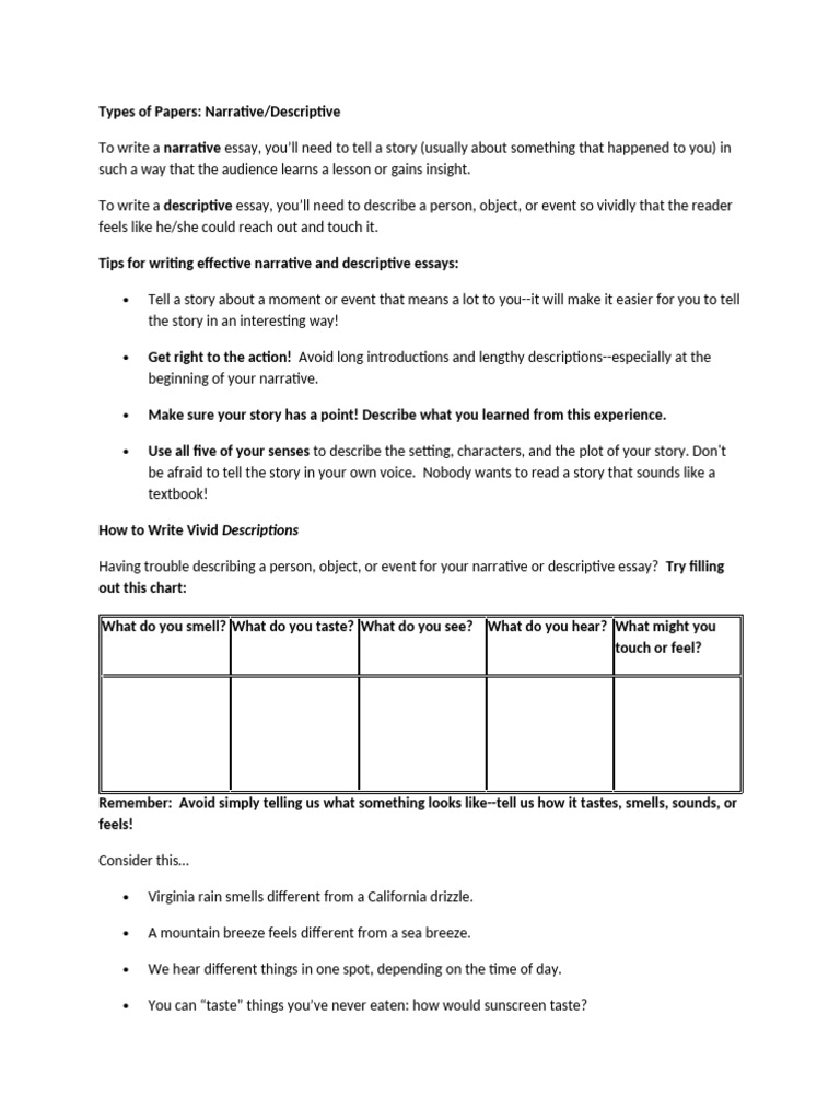 Narrative Essay Types of Papers | PDF | Essays | Narrative