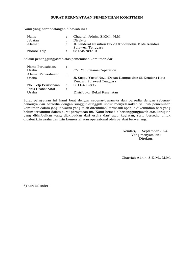 Surat-pernyataan-pemenuhan-komitmen-oss | PDF