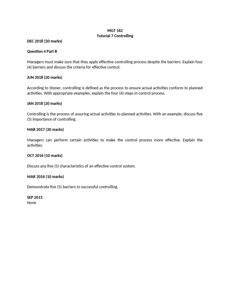 MGT 162 Chapter 7 Controlling | PDF | Finance & Money Management